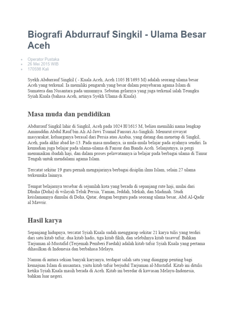 Biografi Abdurrauf Singkil | PDF