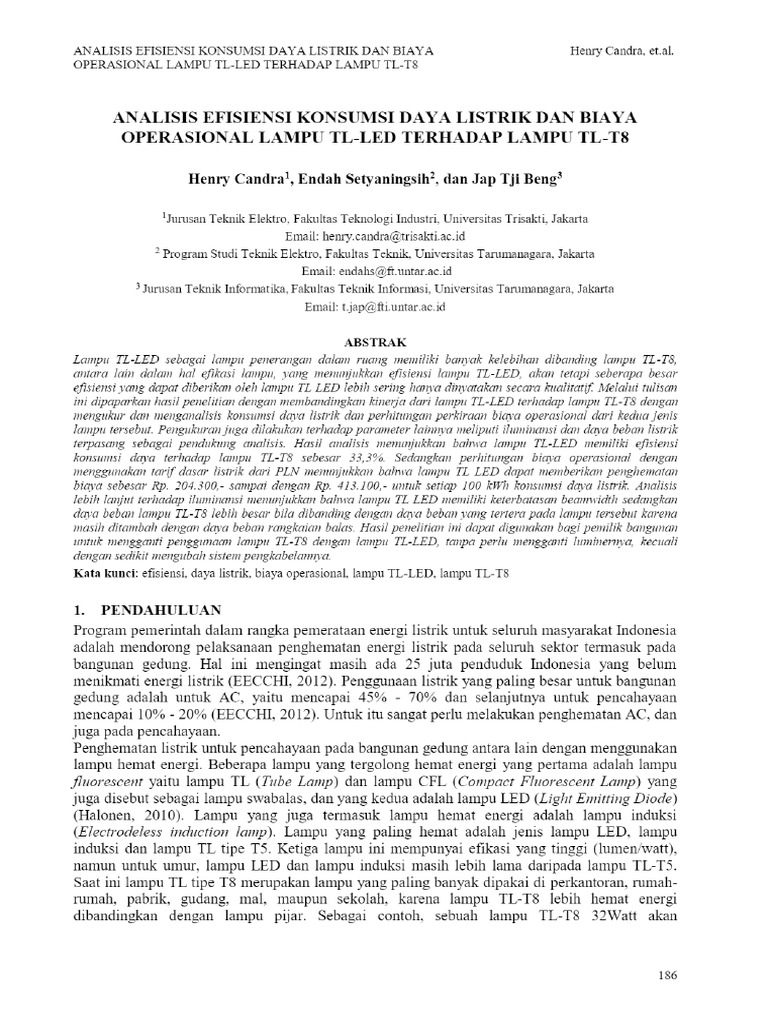 View of Analisis Efisiensi Konsumsi Daya Listrik Dan Biaya Operasional Lampu Tl-Led Terhadap ...