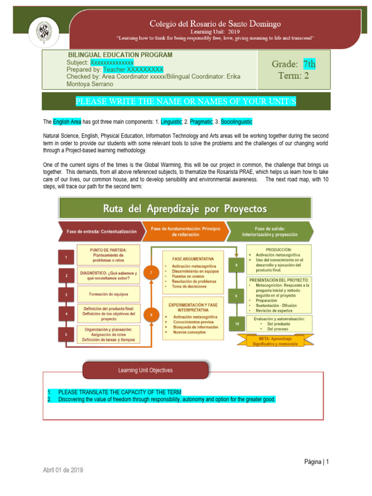 Formato UNID. AZ. Bim 2 2019. PROY. English Version | PDF
