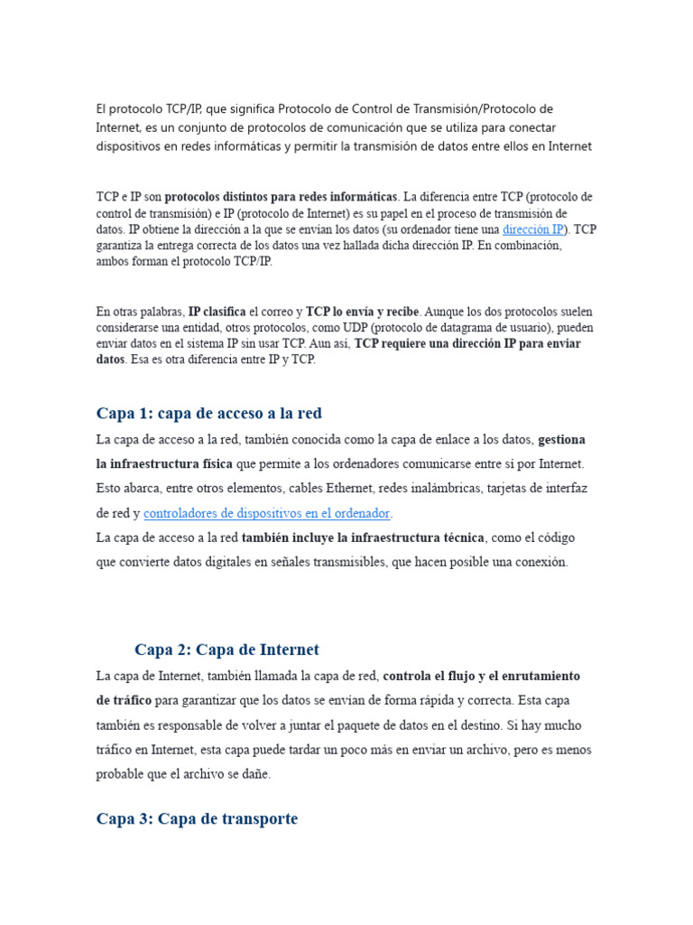 Protocolo TCP/IP: Estructura y Funciones | PDF | Protocolos de internet ...