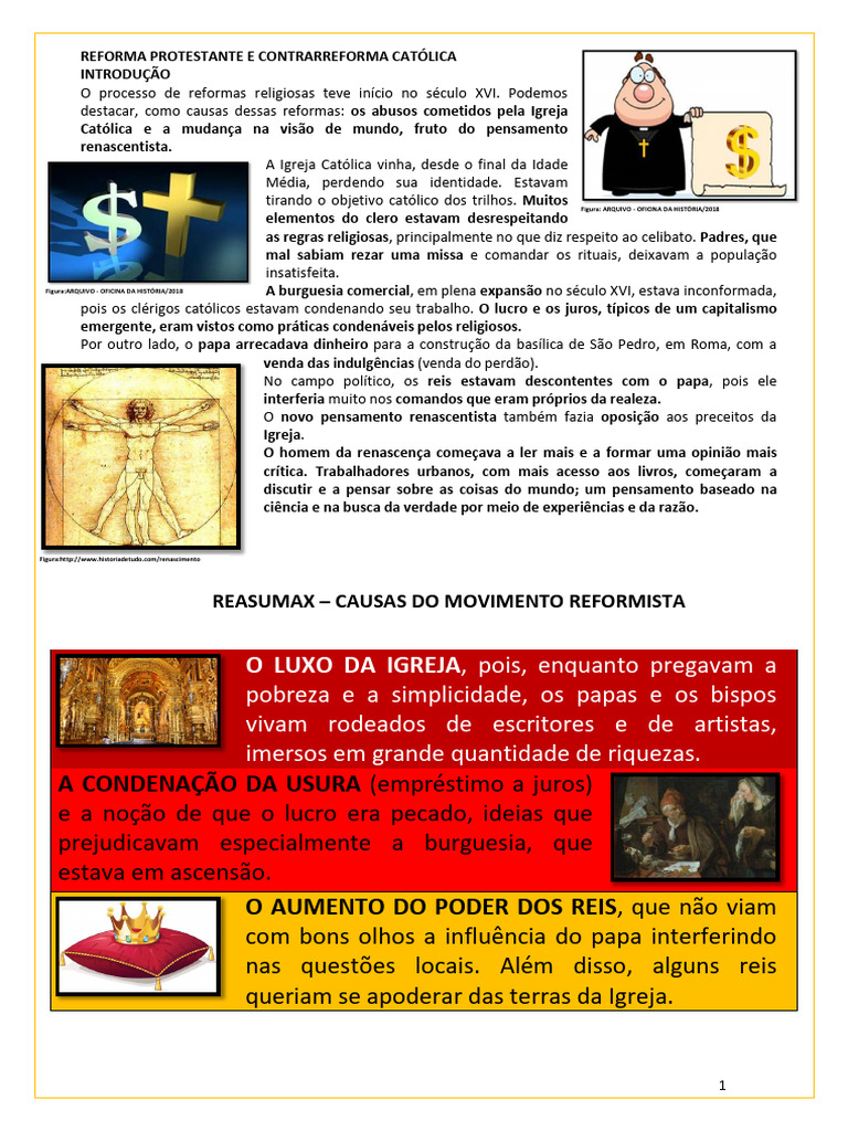 Reforma Protestante e Contrarreforma Catolica | Download grátis PDF ...