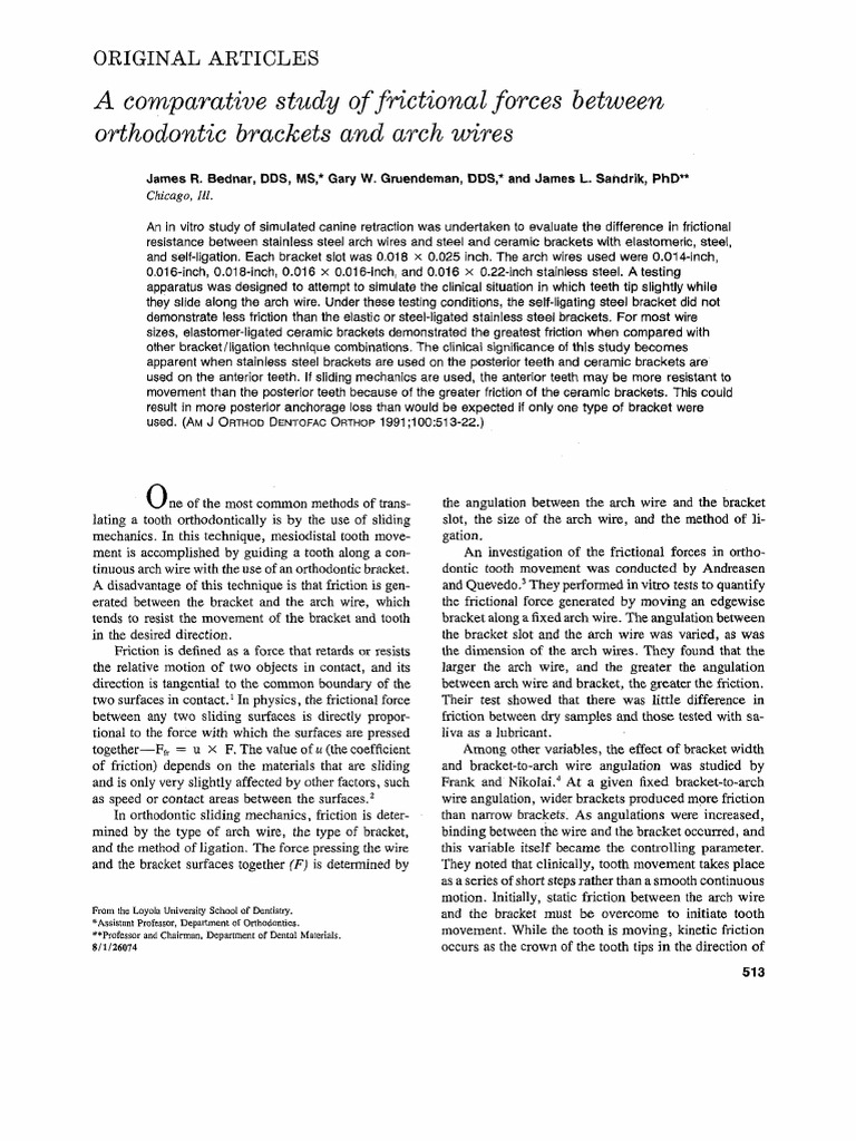 Friction in Orthodontic Brackets Study | PDF | Orthodontics | Friction