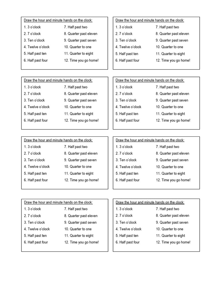 Telling Time Draw The Hands - Module 1 | PDF
