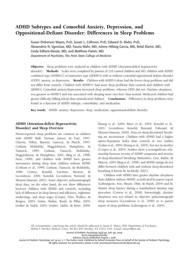 ADHD Subtypes and Comorbid Anxiety, Depression, and | PDF | Attention Deficit Hyperactivity ...