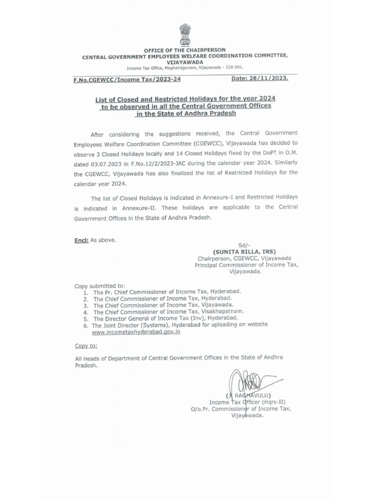 Holidays list 2024 | PDF