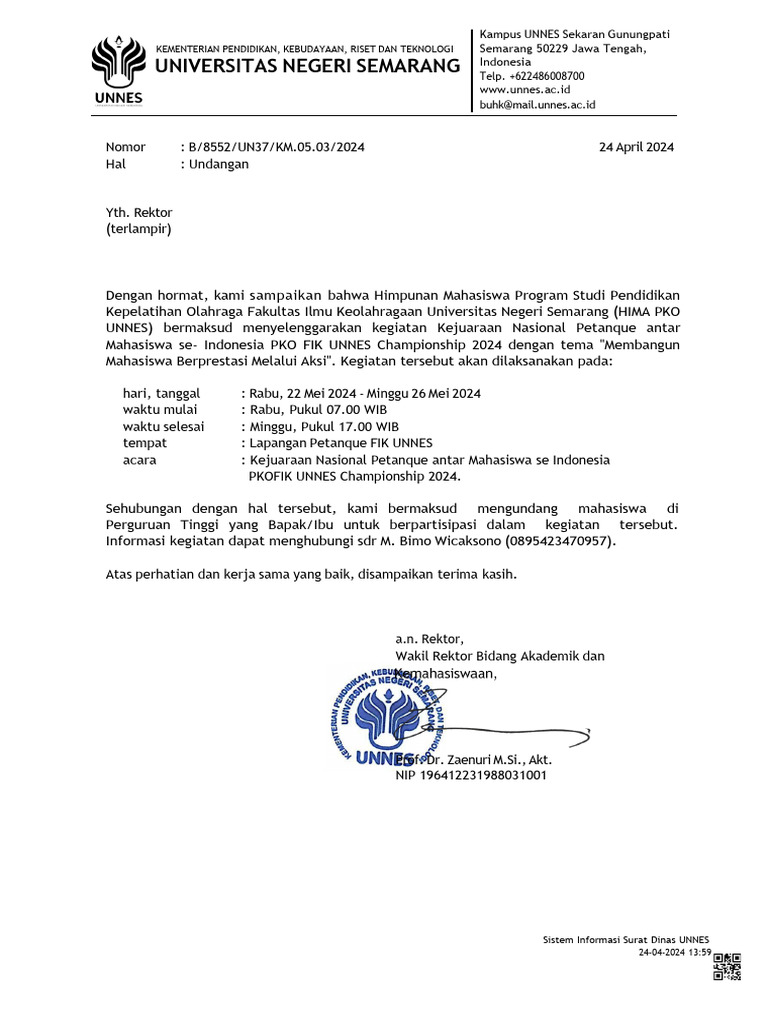 Surat Undangan Kejuaraan Nasional Petanque Antar Mahasiswa Se-Indonesia ...