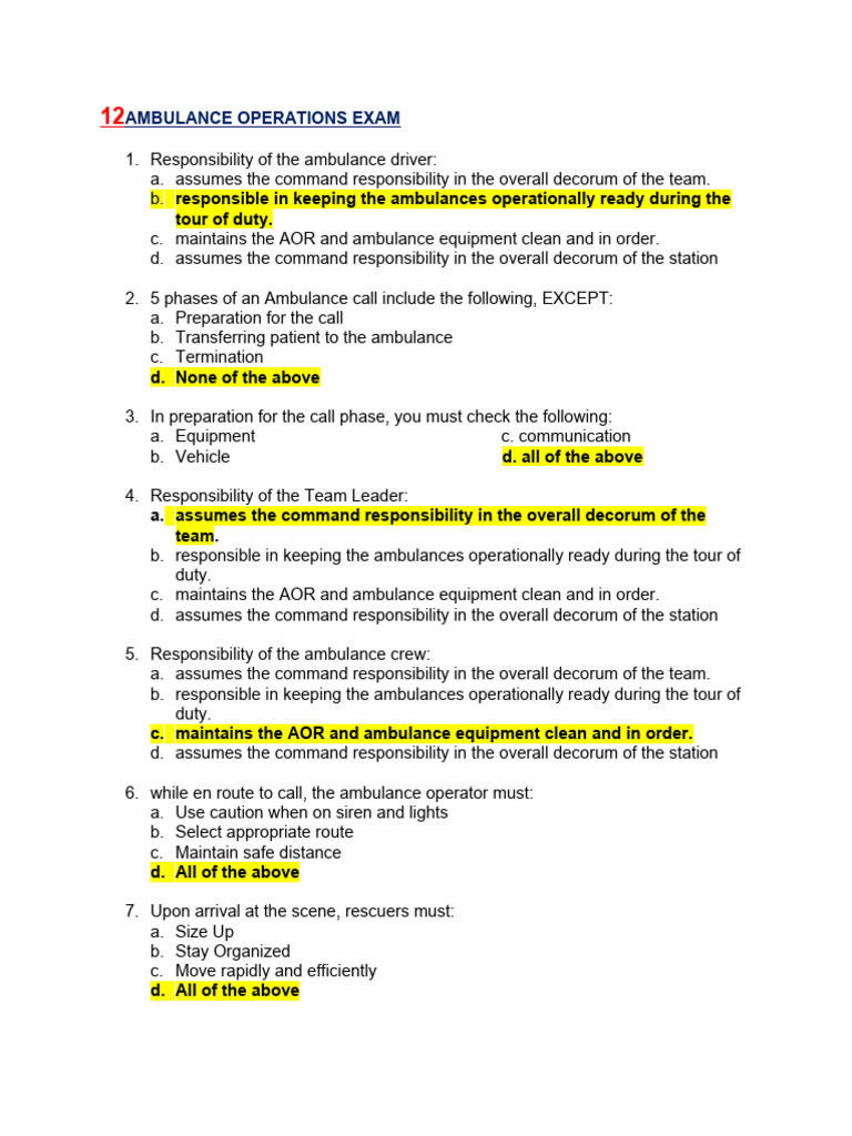 Ambulance Operations and Responsibilities | PDF | Ambulance | Health Care