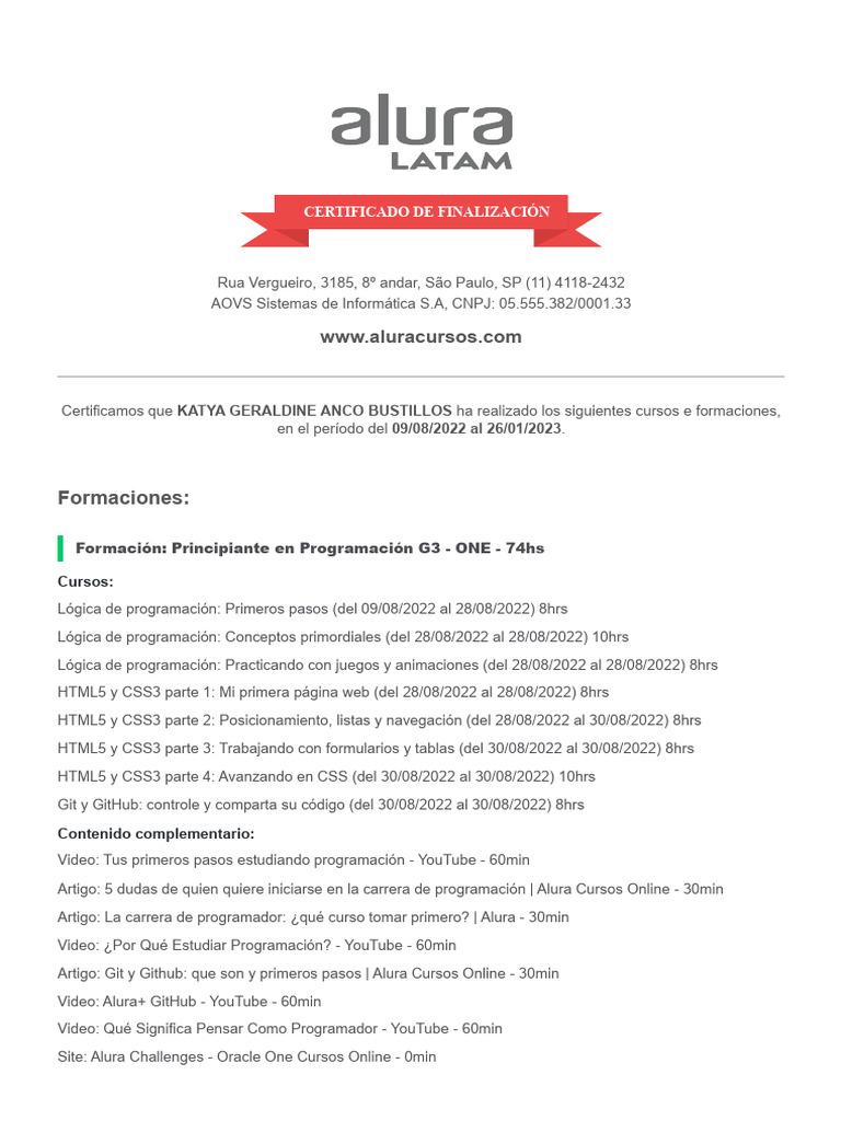 Certificado Alura Latam Descargar Gratis Pdf Script Java Red Mundial 