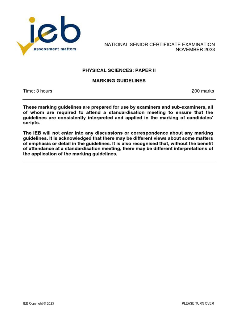 Physical Sciences P2 Memo 2023 | PDF | Chemical Bond | Chemical Equilibrium