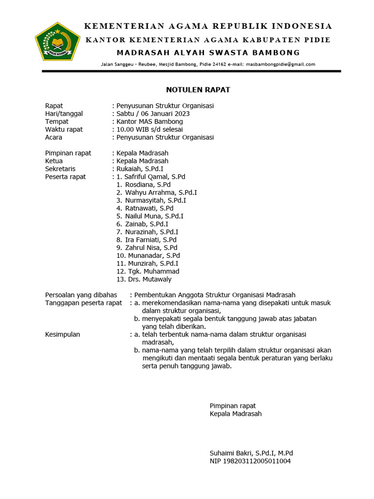 Format Notulen Rapat | PDF