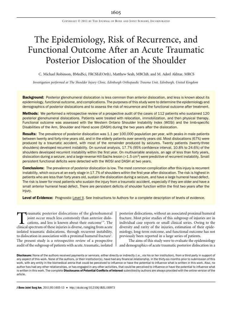 The Epidemiology, Risk of Recurrence, and Functional Outcome After An Acute Traumatic Posterior ...