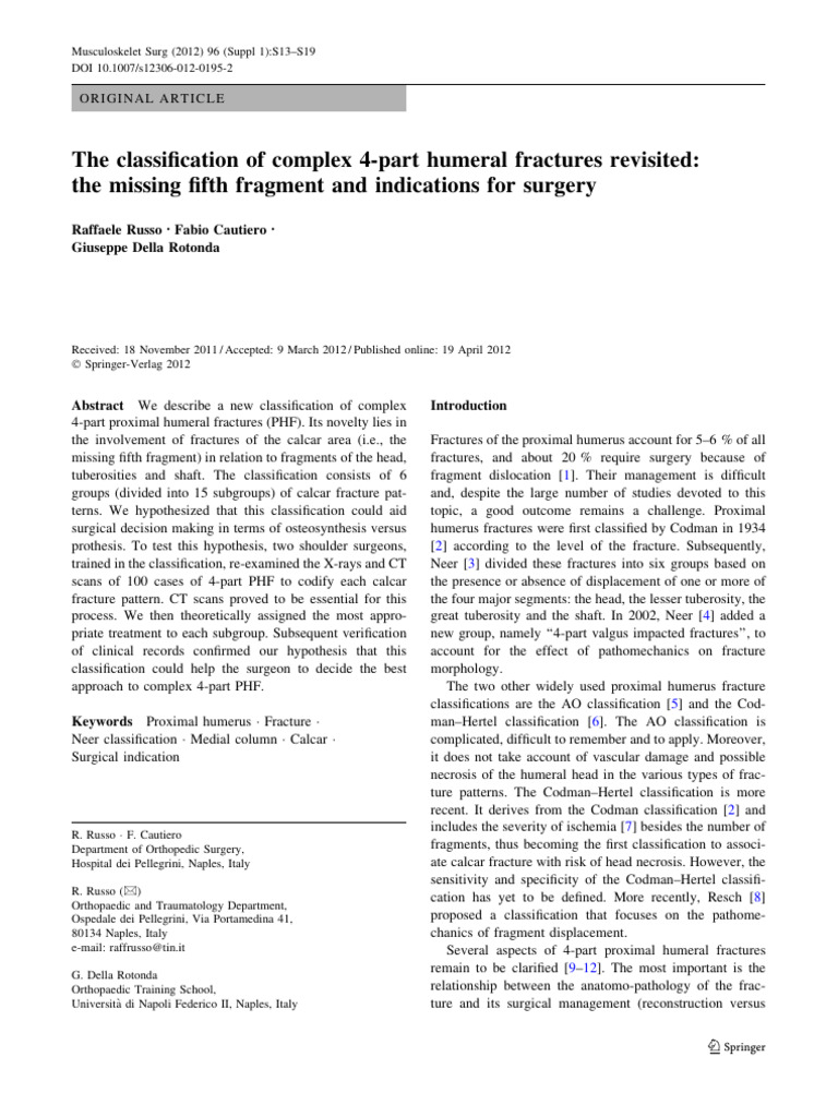 The Classification of Complex 4-Part Humeral Fractures Revisited---The ...