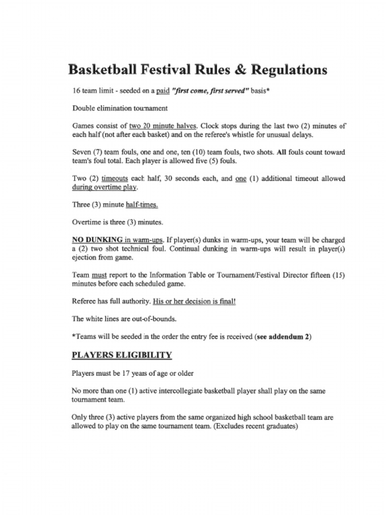 Basketball Festival Rules Regulations | PDF