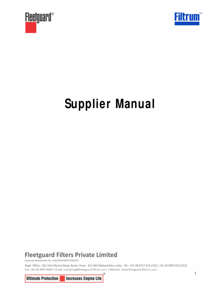 Fleetguard Supplier Manual 2023 | PDF | Supply Chain | Occupational Safety And Health