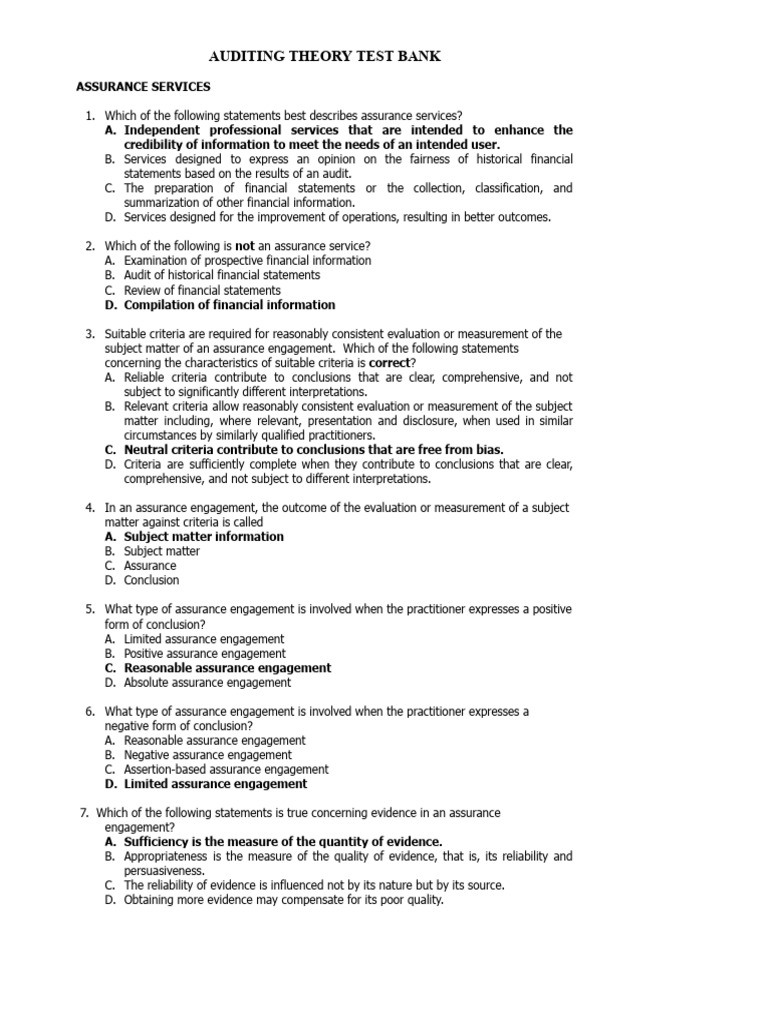 Auditing Test Bank With Answers | PDF | Audit | Financial Audit