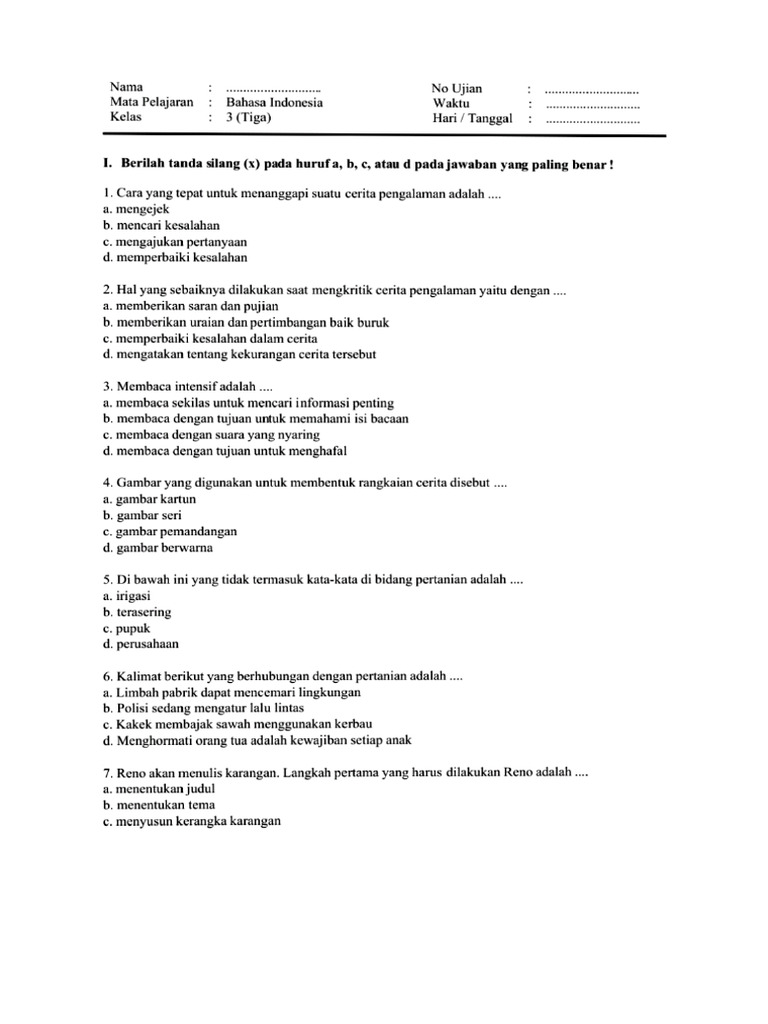 Uts B.indo Kelas 3 | PDF