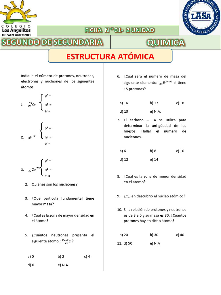 Ficha N°1 - Unidad 2 Quimica - Segundo Sec | PDF