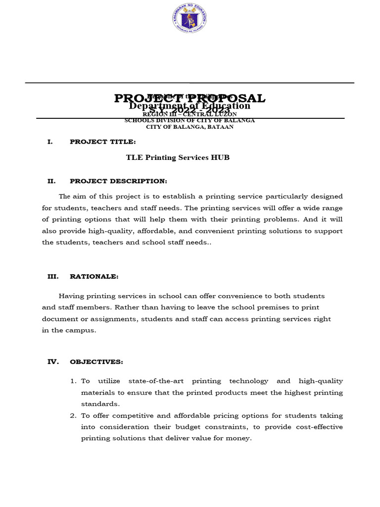 Project Proposal For Printing Services - 2022-2023 | PDF | Printer (Computing) | Economies