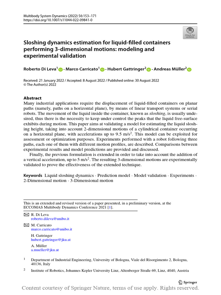 Liquid Sloshing Dynamics Modeling and Validation | PDF | Liquids | Mass