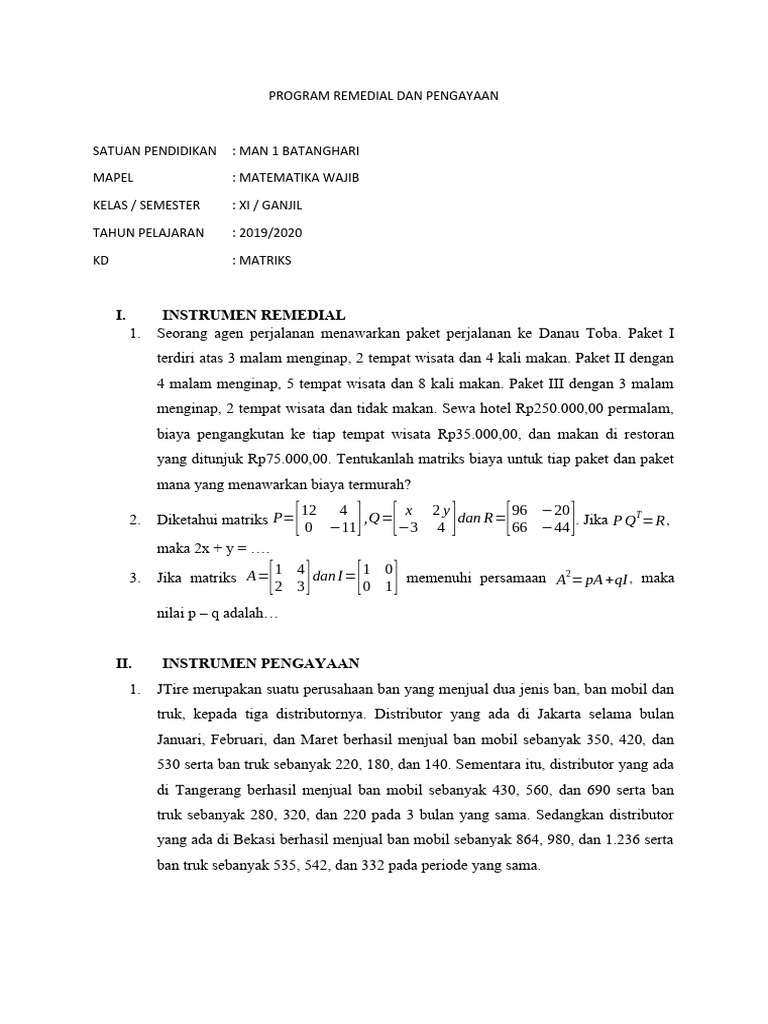 Program Remedial & Pengayaan Matematika | PDF