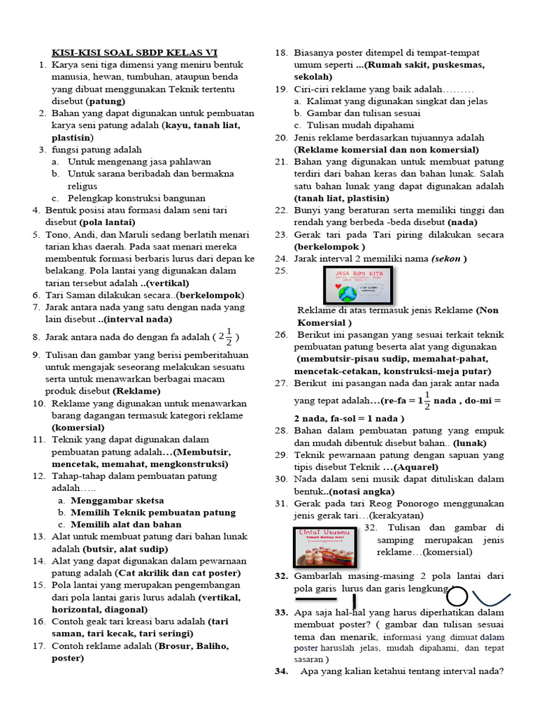 KISI KISI PAS SBDP Kelas 6 | PDF