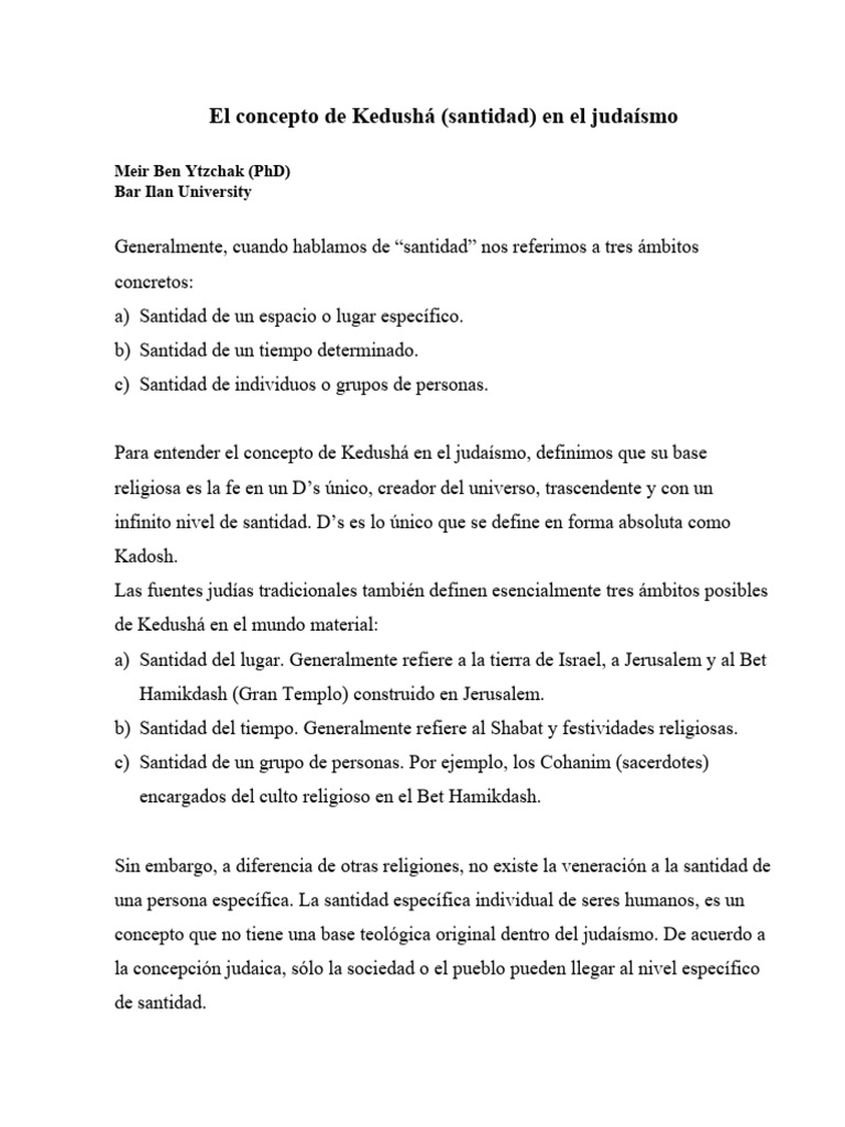 El Concepto de Kedusha Santidad en El Judaismo | PDF | Santo | Judios y ...