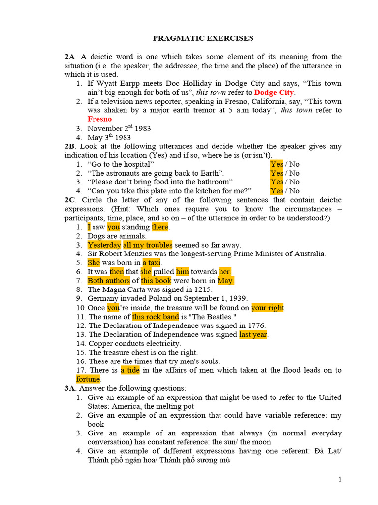 PRAGMATIC EXERCISES-Key | PDF