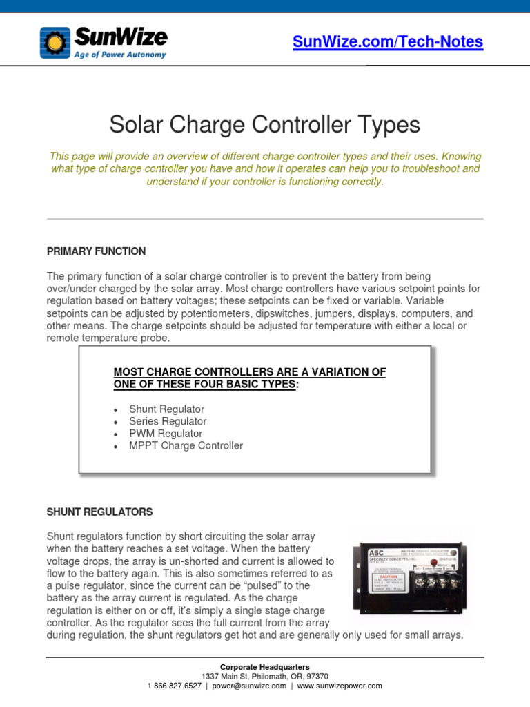SunWize Tech Notes Charge Controller Types 2 | PDF | Voltage ...