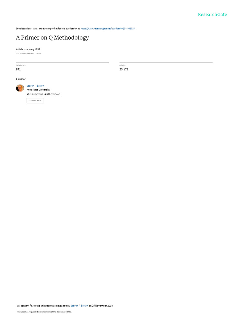 A Primer On Q Methodology | PDF | Methodology | Cyberspace