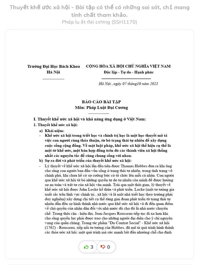 Thuyet Khe Uoc Xa Hoi Bai Tap Co The Co Nhung Sai Sot Chi Mang Tinh Chat Tham Khao - Compress | PDF