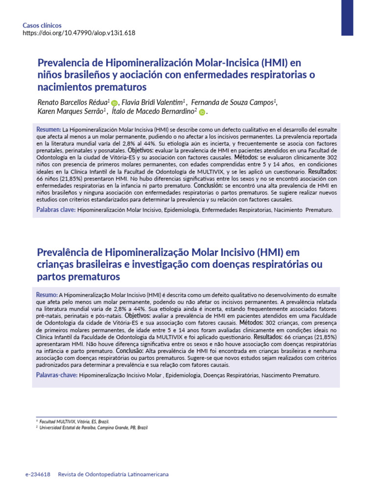 Prevalencia de HMI en Niños Brasileños | PDF | Prueba de ji cuadrado ...