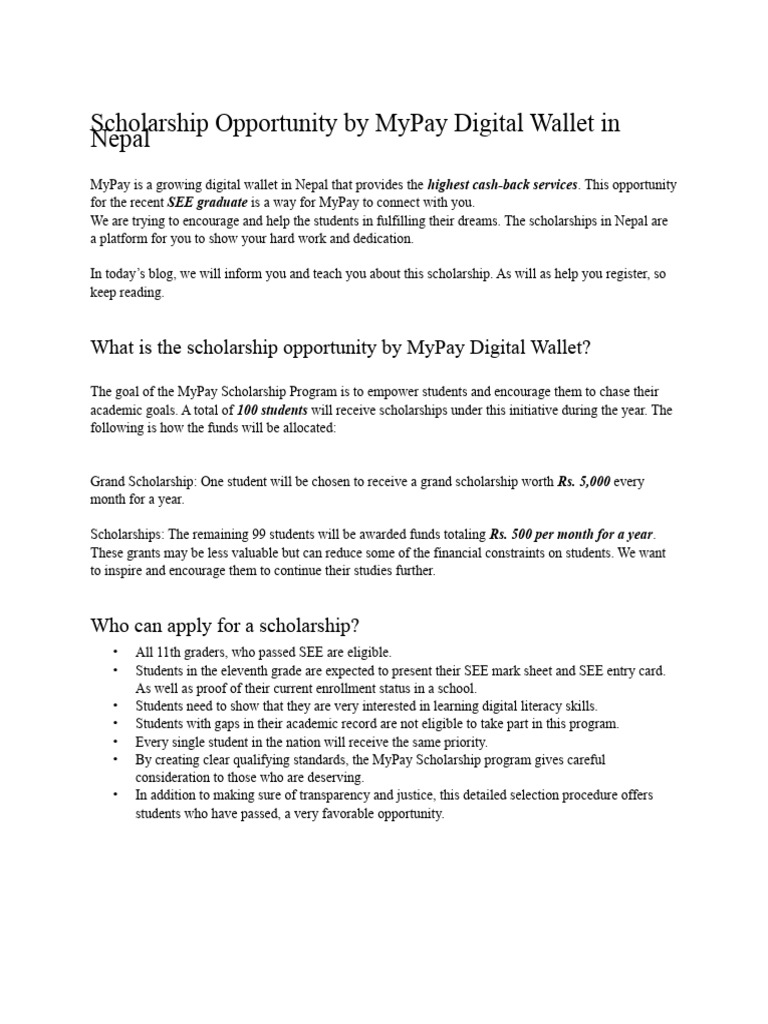 Scholarship Opportunity in Nepal Mypay | PDF | Google Play | Mobile ... Scholarship Opportunity in Nepal Mypay | PDF | Google Play | Mobile ...