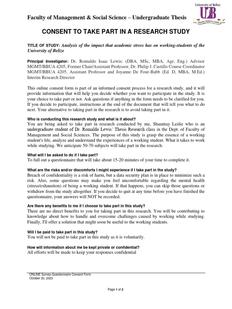 Thesis Research Consent Form | PDF | Thesis | Informed Consent