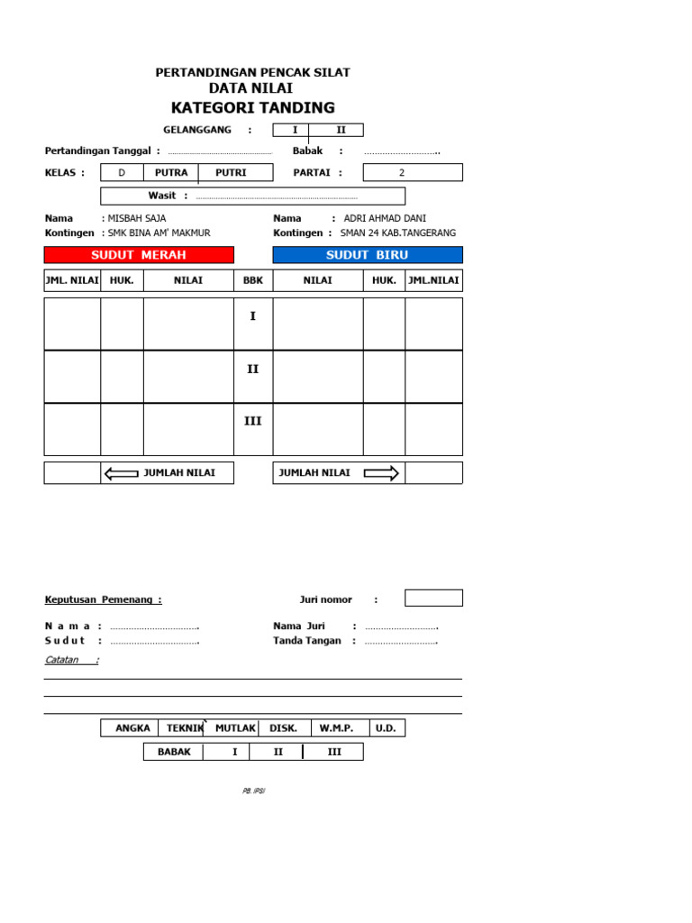Rekapitulasi Nilai Pencak Silat 2009 | PDF