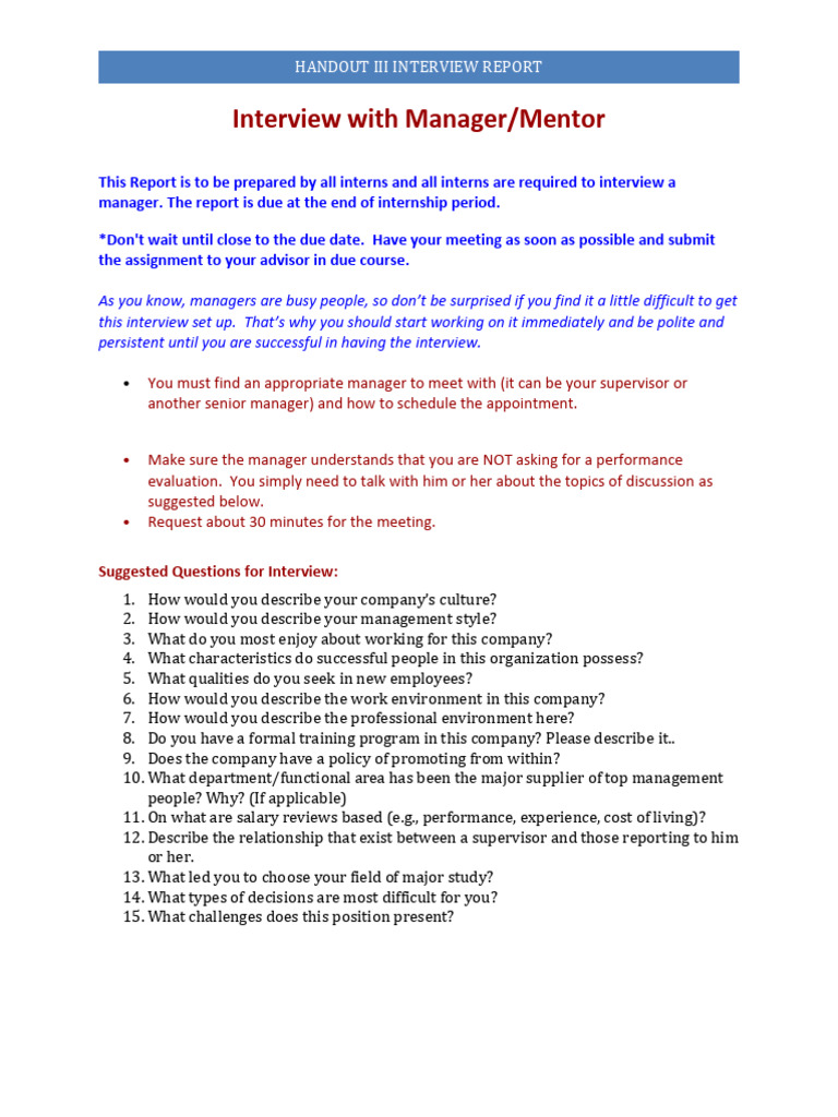 Handout III Interview Report | PDF