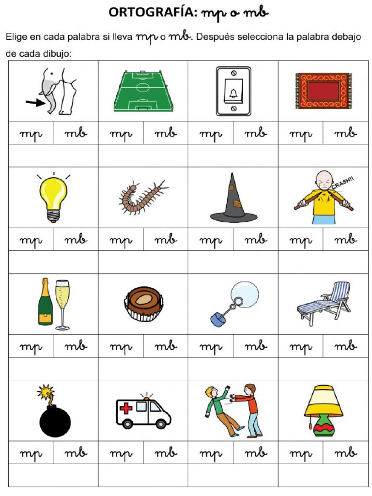 Actividades de palabras con mp y mb | PDF