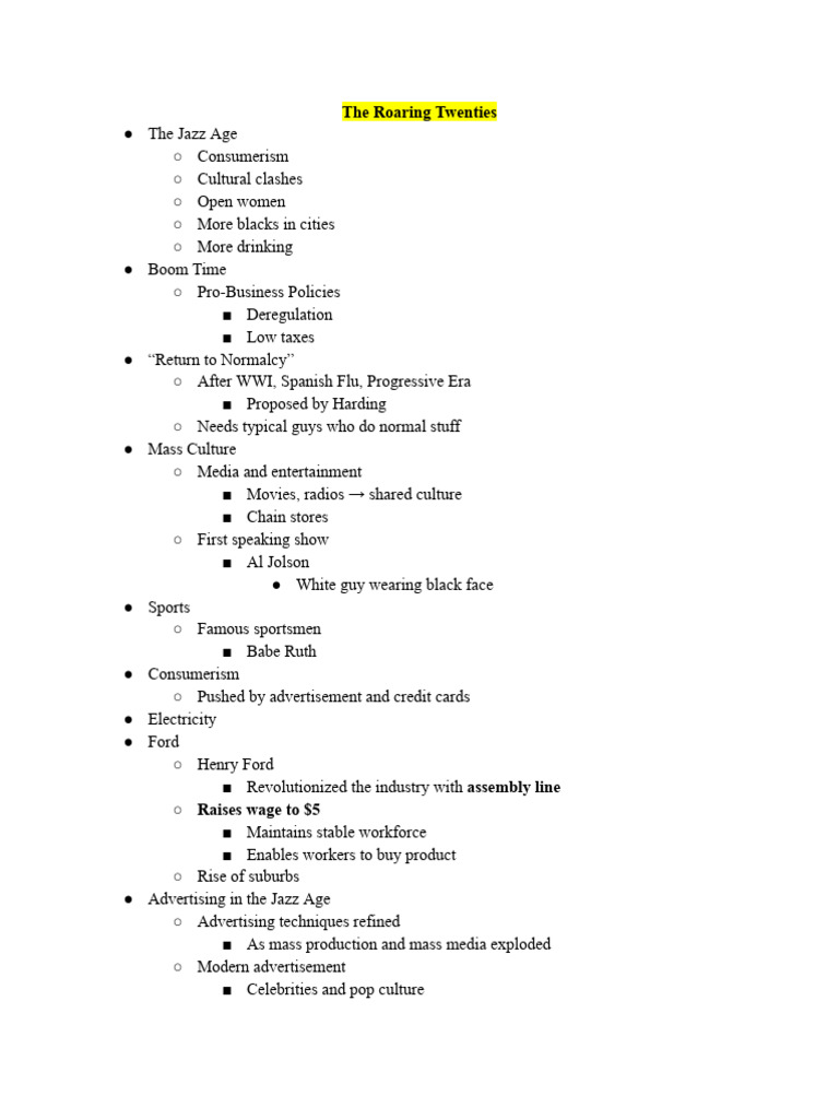 APUSH - U7#3 - The Roaring Twenties | PDF | Roaring Twenties | Al Capone