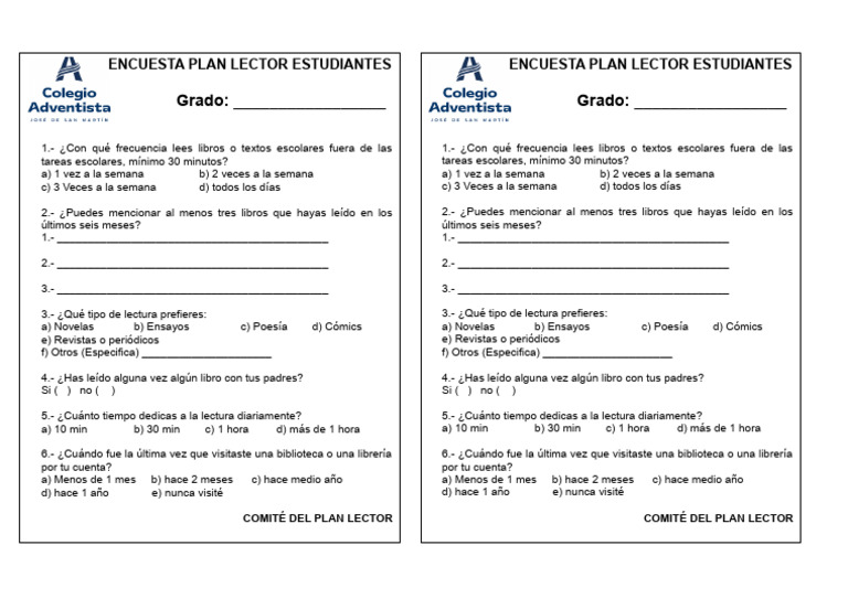Encuesta de Hábitos de Lectura Estudiantil | PDF