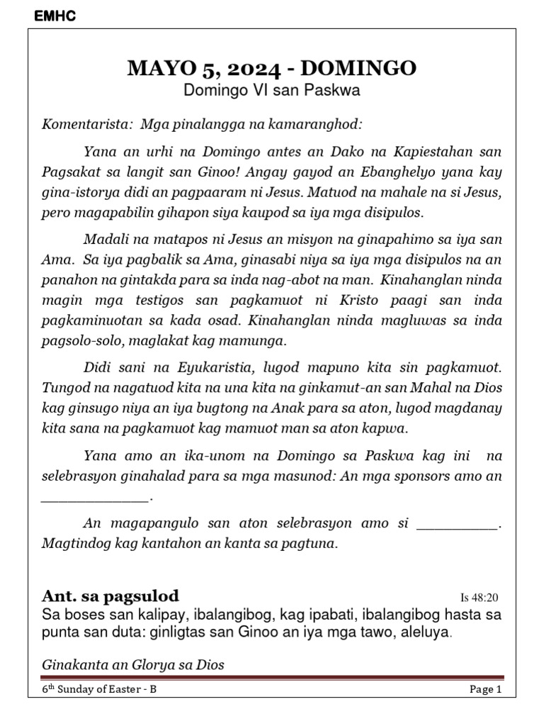 6thSundayeasterB2024misalet EMHC | PDF