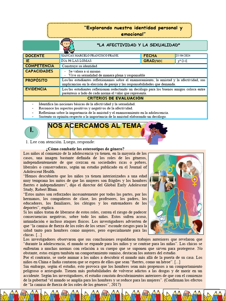 3° DPCC - Actv.03-Uni.1 2024 | PDF | La sexualidad humana | Hombre