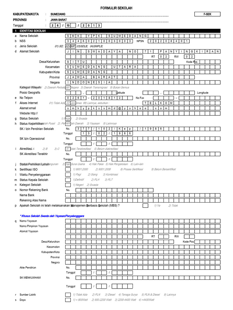 Formulir Pendataan Sekolah | PDF