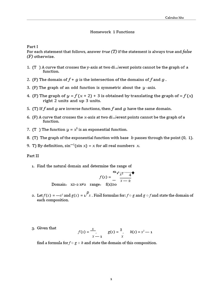 Homework Calculus Function | PDF | Function (Mathematics) | Logarithm