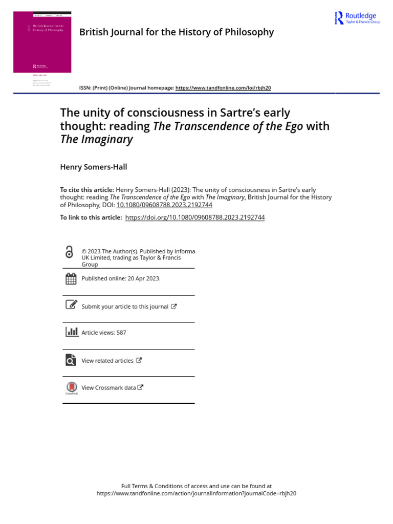 The Unity of Consciousness in Sartre's Early Thought - Reading The ...