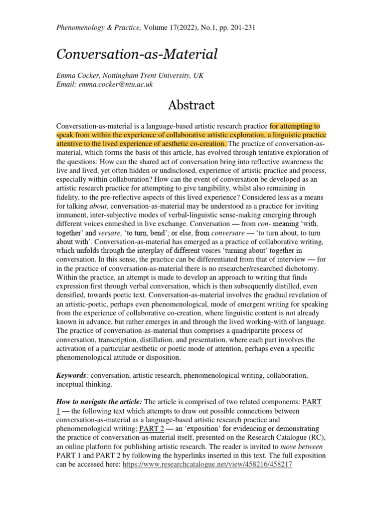 Conversation-as-Material | PDF | Experience | Thought