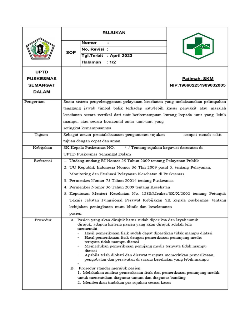 SOP Rujukan Puskesmas | PDF
