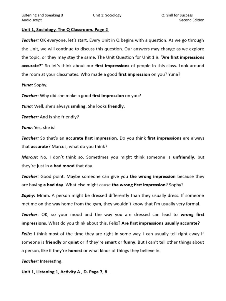 Q2E-03-LS-Unit 1 Audio Script | PDF | Self-Improvement