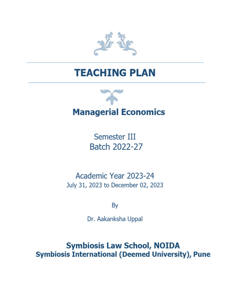 Teaching Plan - Managerial Economics_2023-1 | PDF | Demand | Market ...