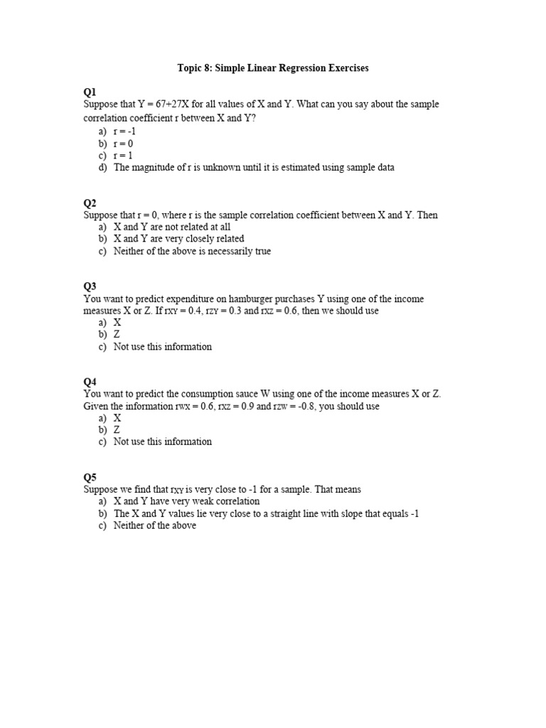 Topic 8 Questions | PDF | Errors And Residuals | Linear Regression