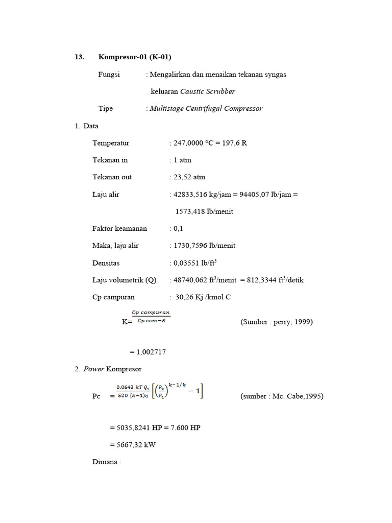 Kompresor (K-01 Sampai K-05) | PDF