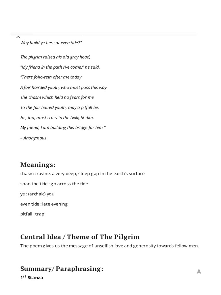 The Bridge Builder: A Poem Summary | PDF | Poetry